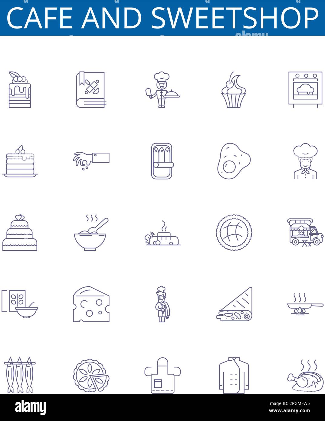 Cafe and sweetshop line icons signs set. Design collection of Cafe, Sweetshop, Dessert, Bakery ...