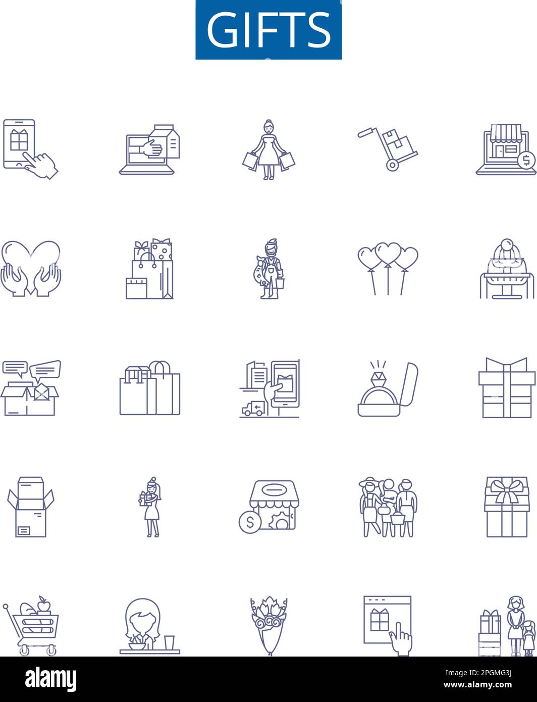 Gifts line icons signs set. Design collection of Presents, Favors ...