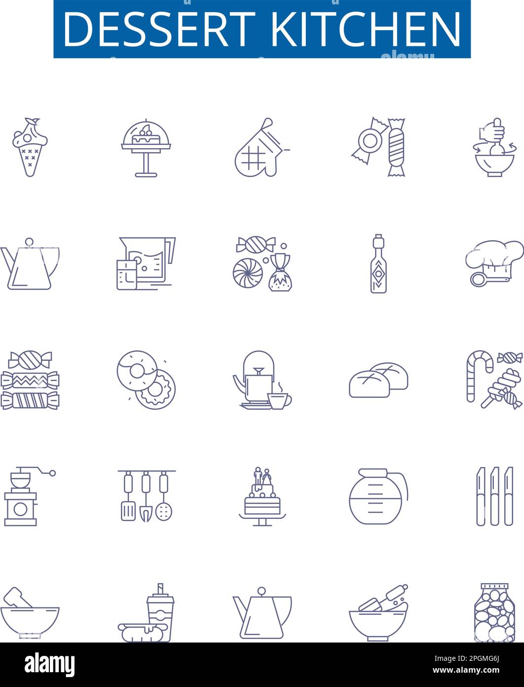 Dessert kitchen line icons signs set. Design collection of Cake, Pie ...