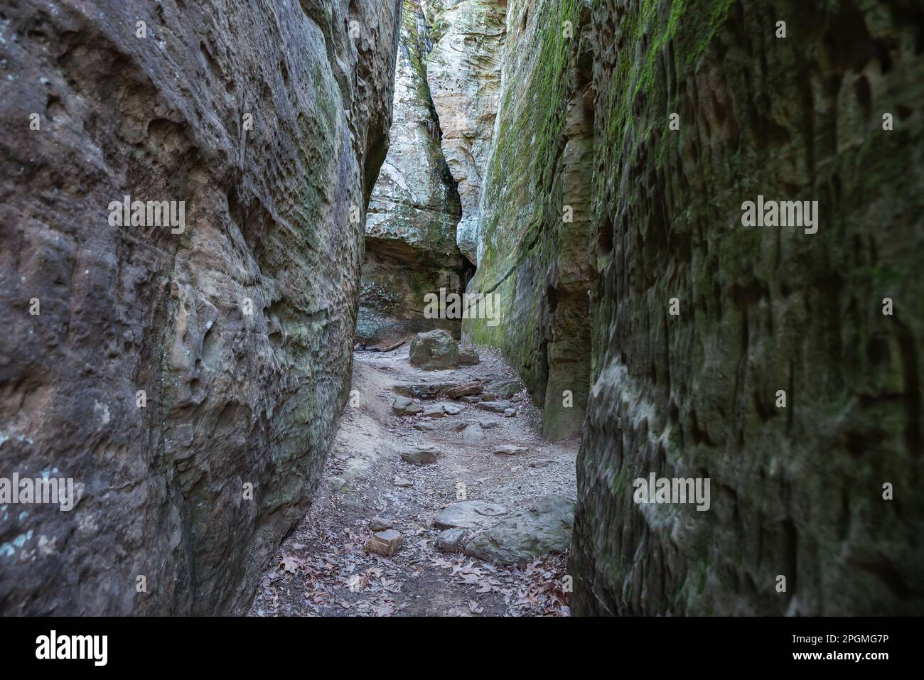 Nature trail through sandstone bluffs at Giant City State Park ...