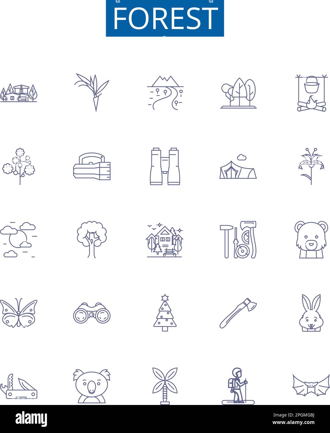 Forest line icons signs set. Design collection of Woodland, Trees ...