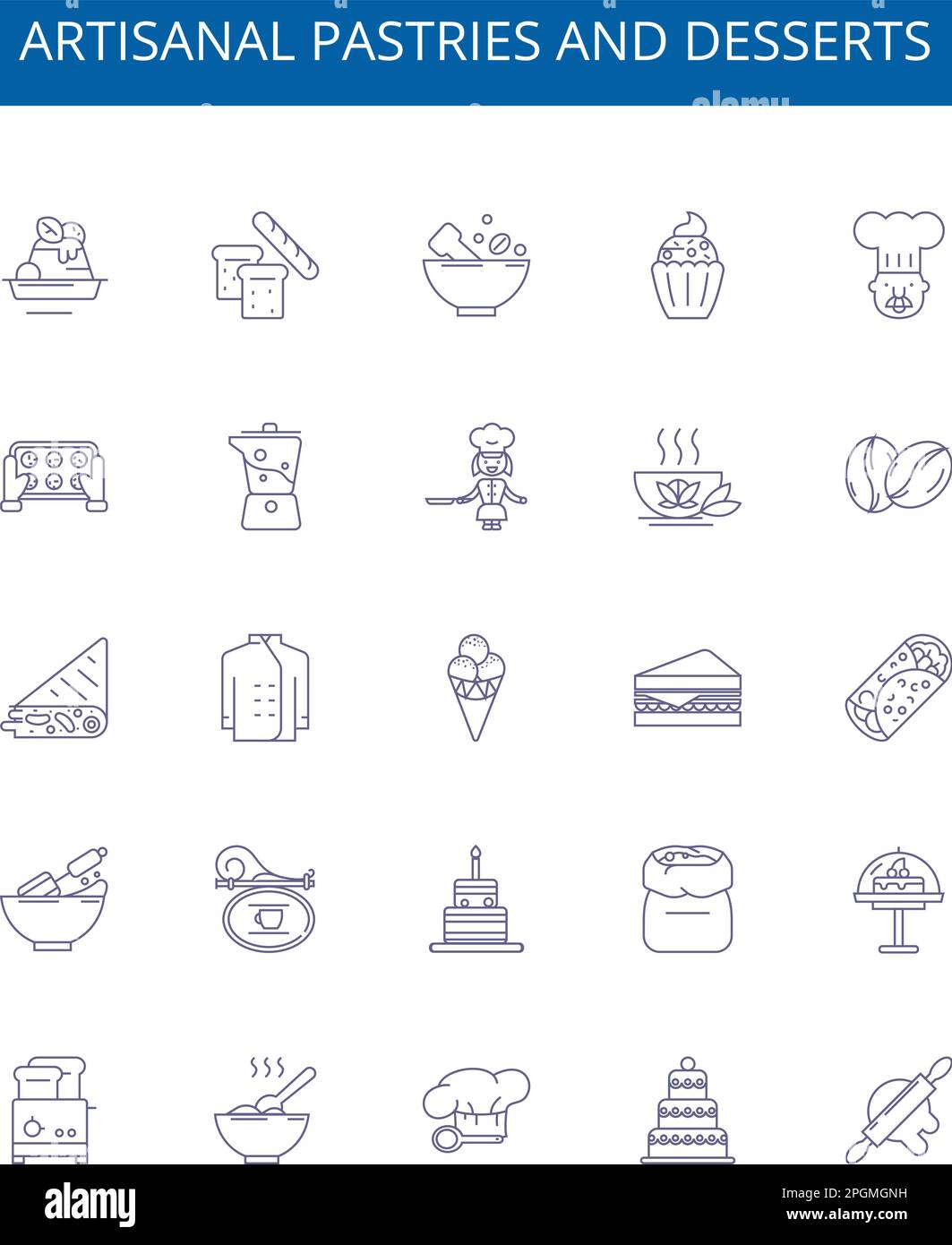 Artisanal pastries and desserts line icons signs set. Design collection of Confections, Pastries ...