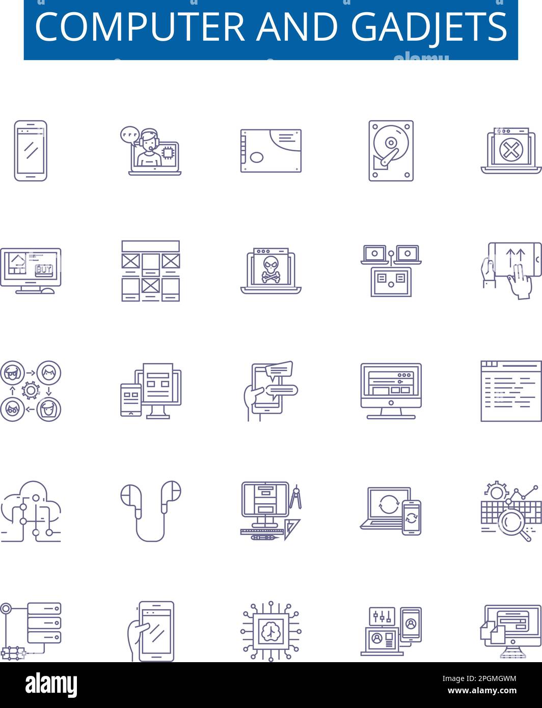 Computer And Gadjets Line Icons Signs Set Design Collection Of Hardware Software Networking