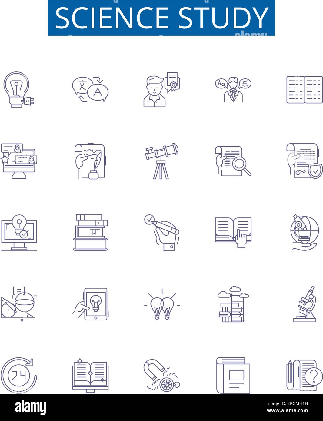 Science study line icons signs set. Design collection of Research, Knowledge, Investigation ...