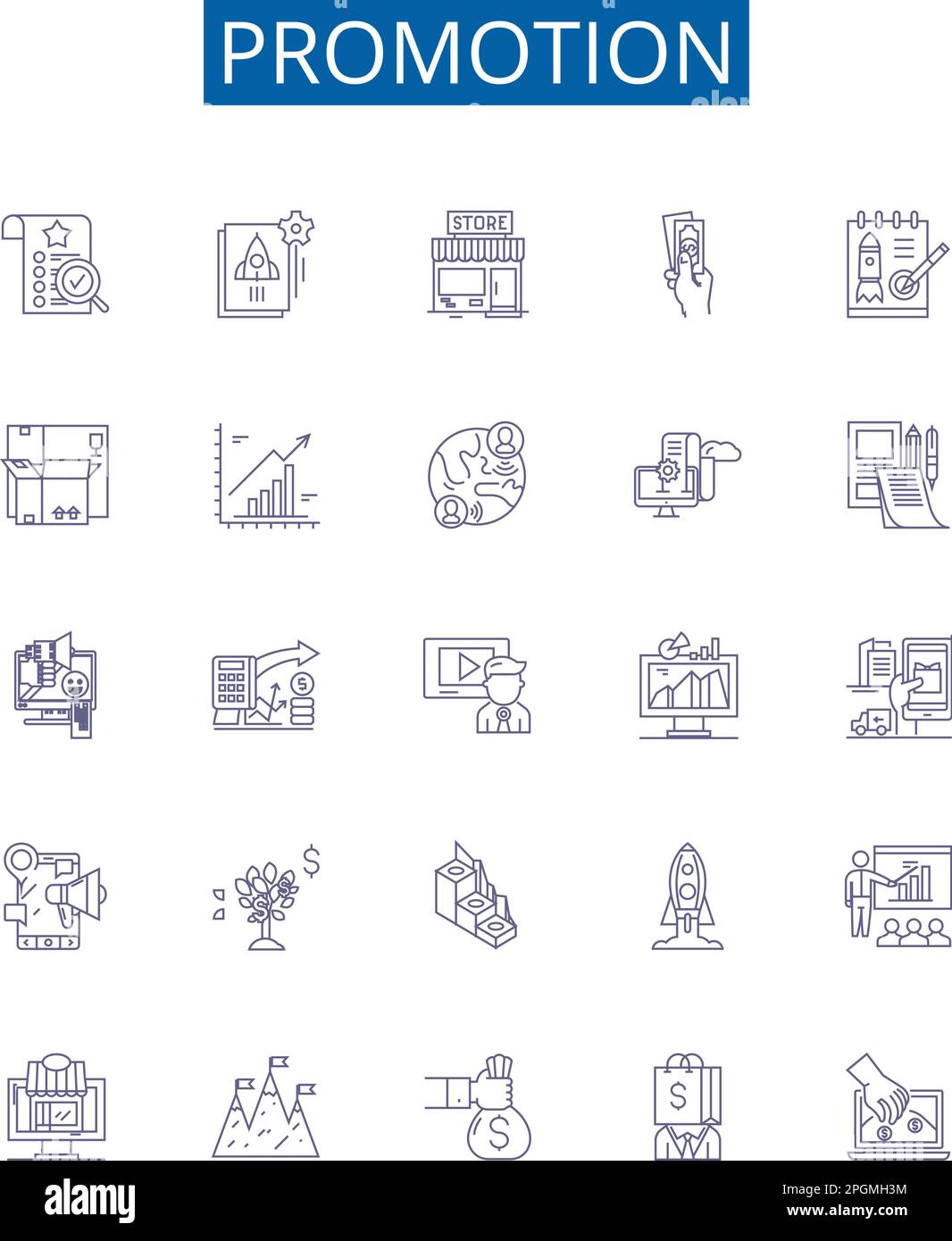 Promotion line icons signs set. Design collection of Advertising, Push ...