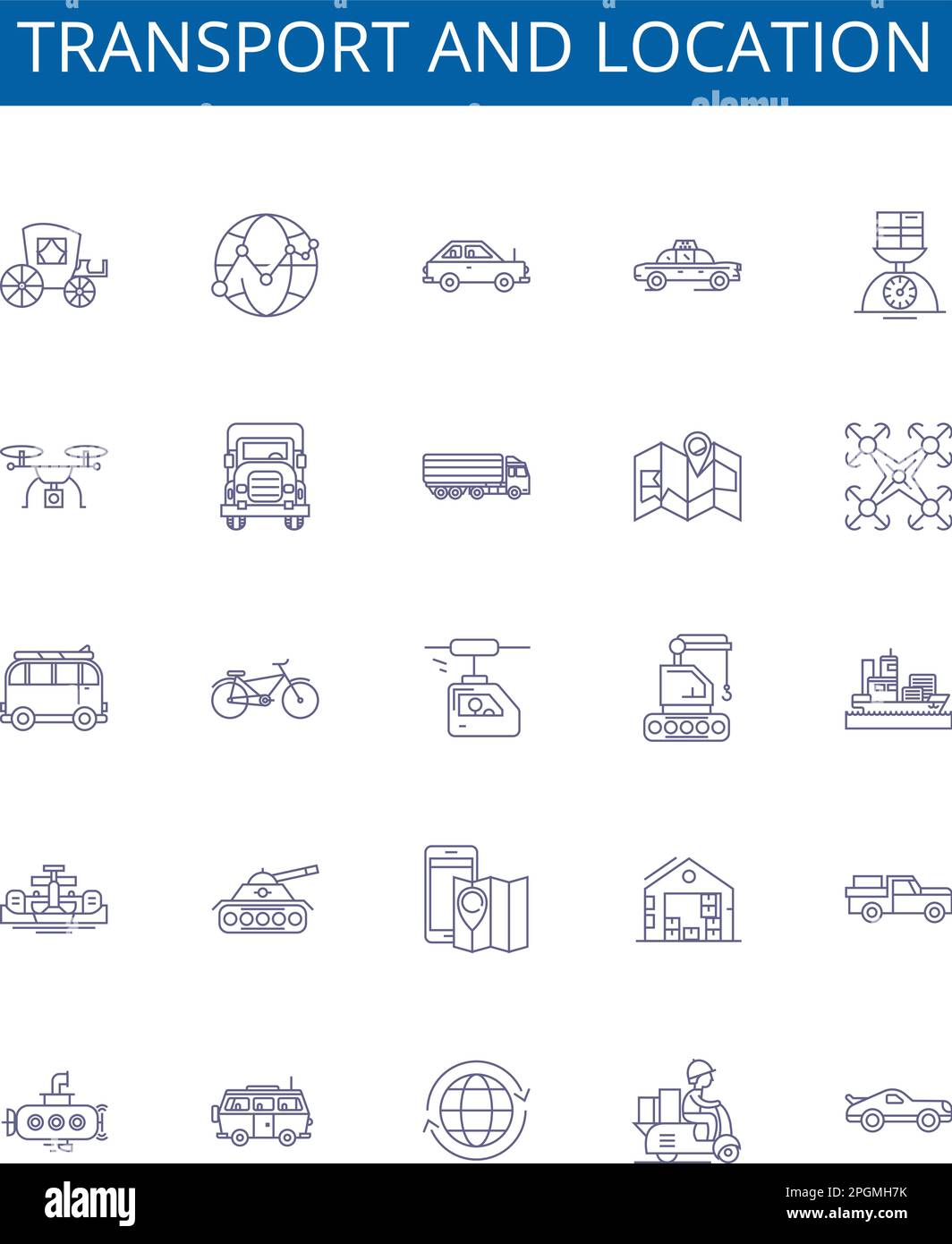 Transport and location line icons signs set. Design collection of Transport, Location, Travel ...