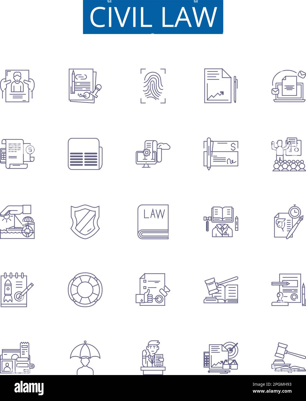 Civil law line icons signs set. Design collection of Civil, law, common ...