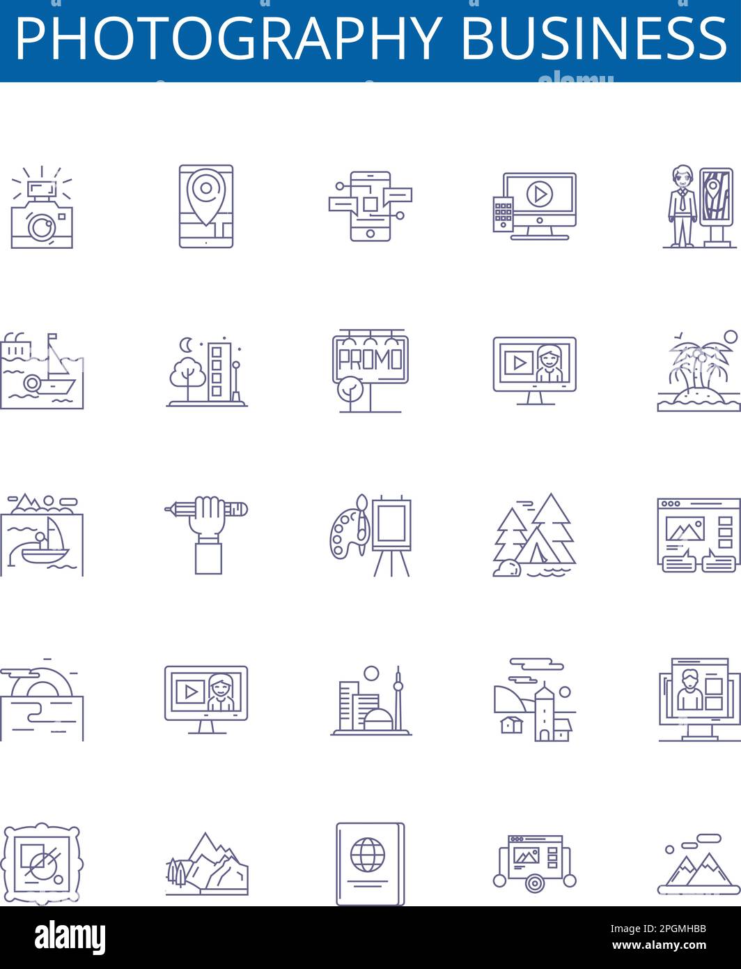 Photography business line icons signs set. Design collection of ...