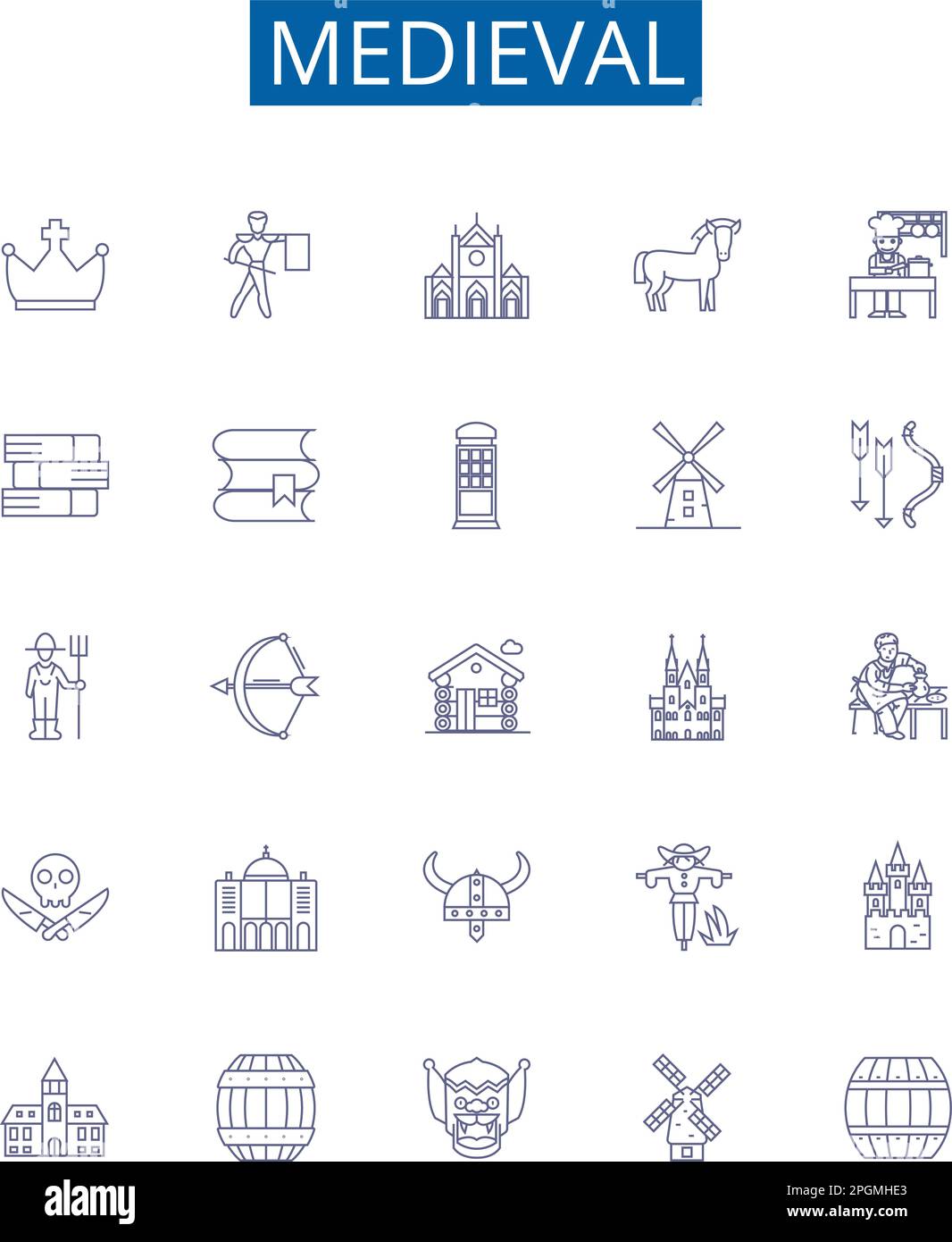 Medieval line icons signs set. Design collection of Medieval, Knights ...