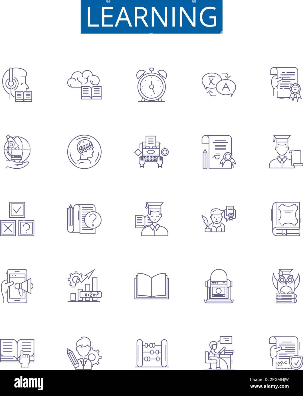 Learning line icons signs set. Design collection of Education, Study, Instruction, Knowledge ...