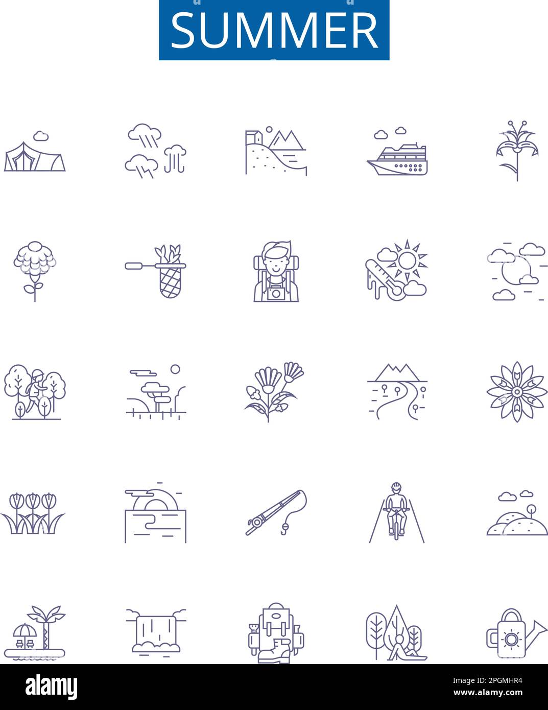 Summer line icons signs set. Design collection of Sun, Heat, Vacation ...