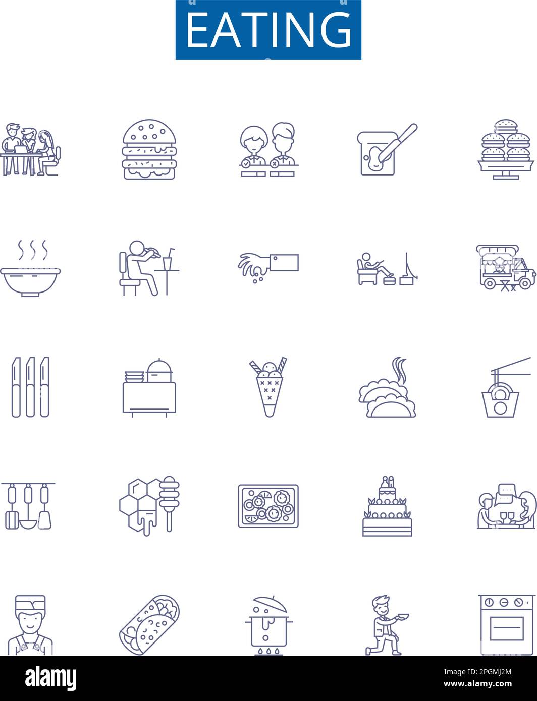 Eating line icons signs set. Design collection of Munching, Scoffing ...