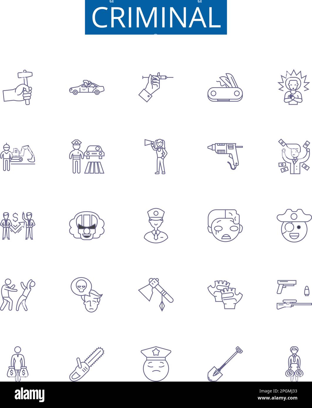 Criminal line icons signs set. Design collection of Lawbreaker, felon ...