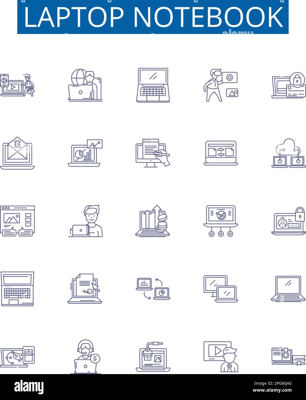 Laptop notebook line icons signs set. Design collection of laptop ...