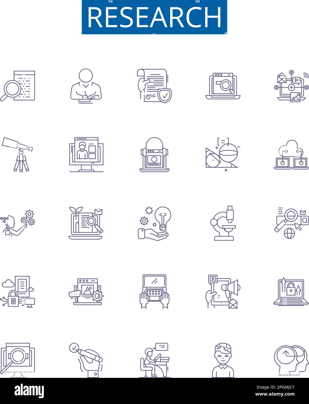 Research line icons signs set. Design collection of Investigate ...