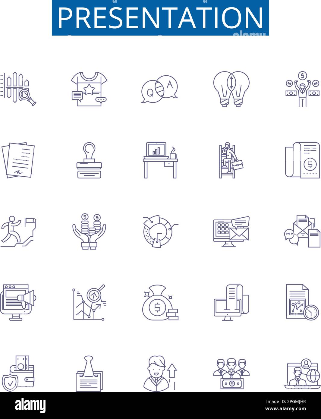 Presentation line icons signs set. Design collection of Presentation ...