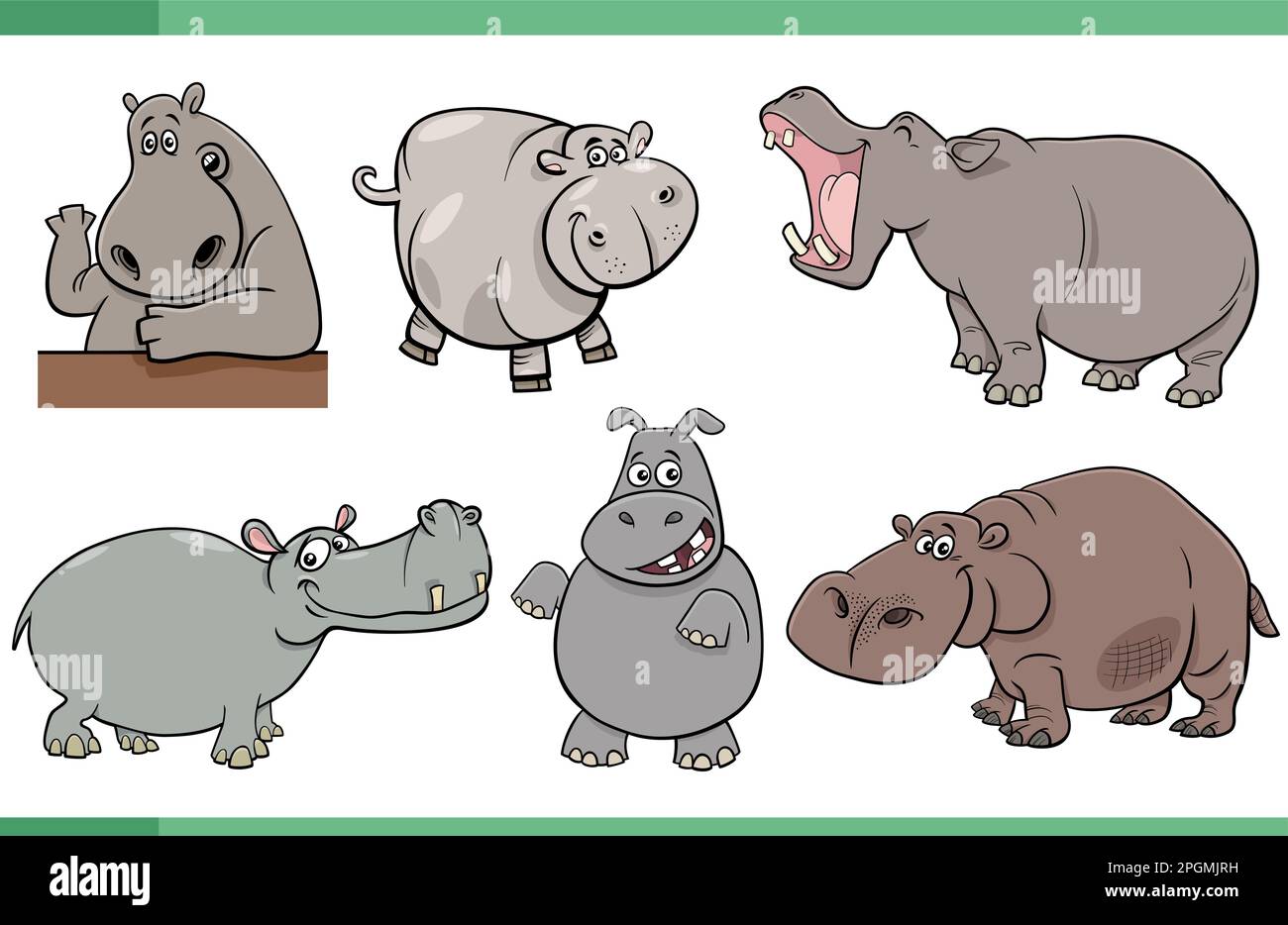 Cartoon illustration of happy hippopotamus comic animal characters set ...