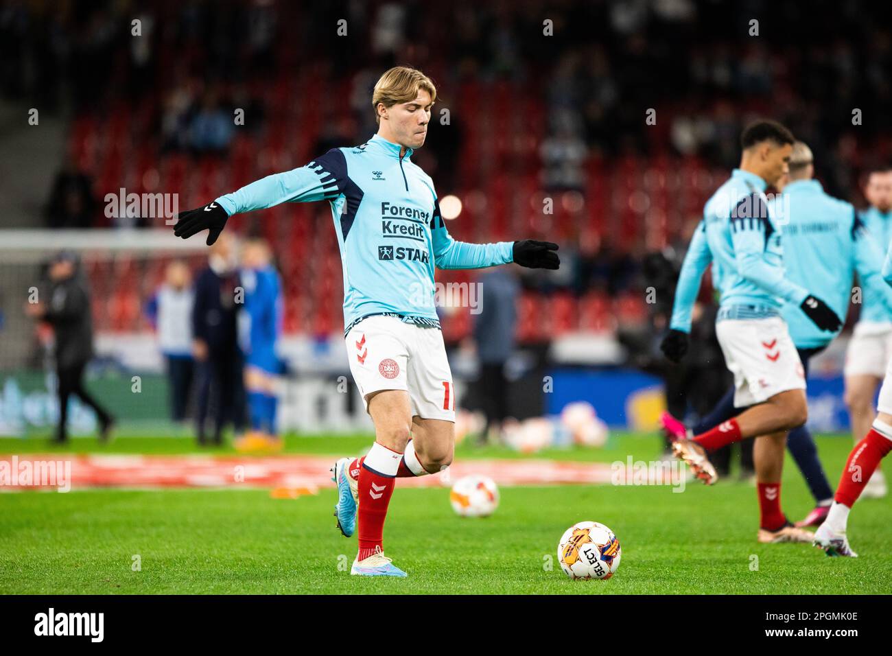 Copenhagen, Denmark. 23rd Mar, 2023. Rasmus Hojlund of Denmark is ...