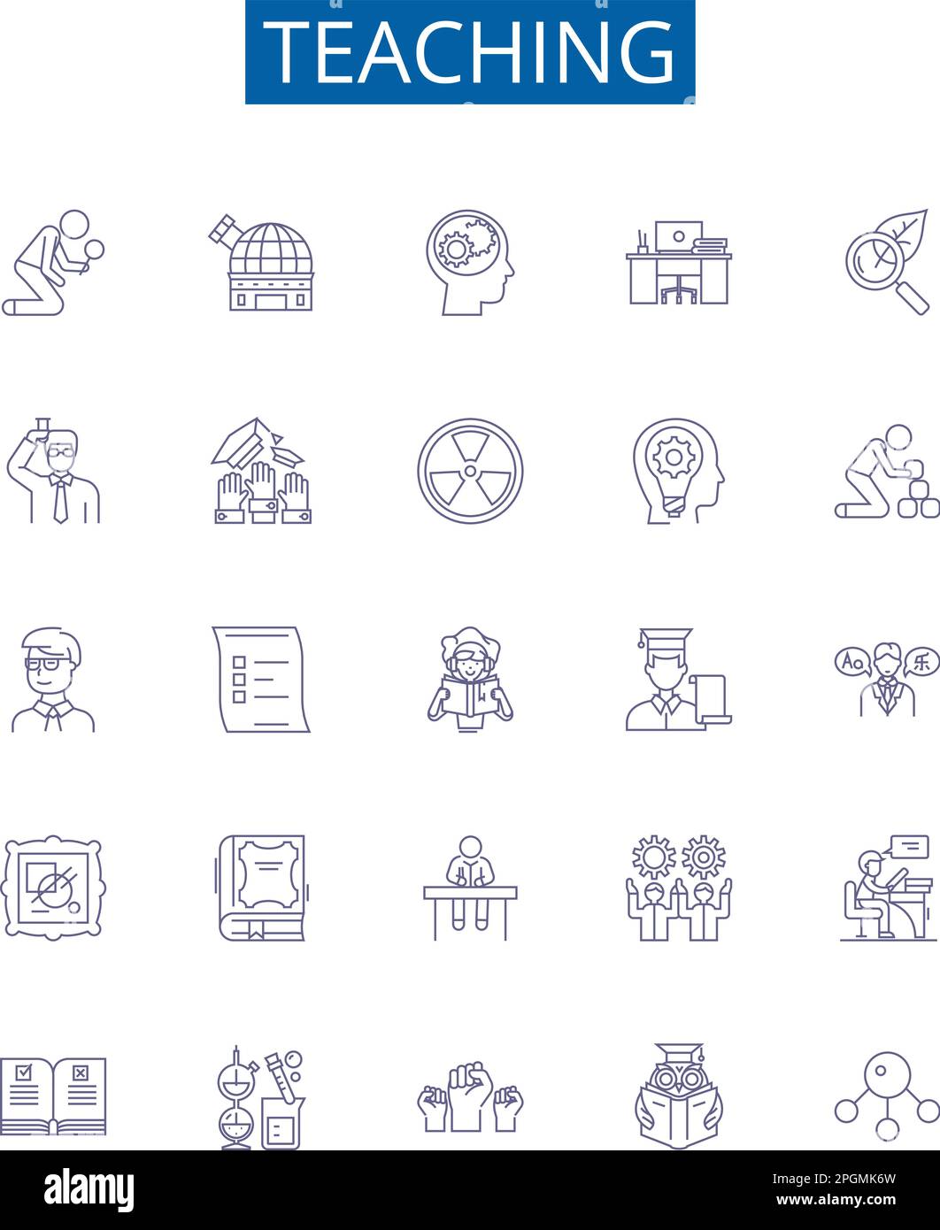 Teaching line icons signs set. Design collection of Instructing, Educating, Tutoring, Guiding ...