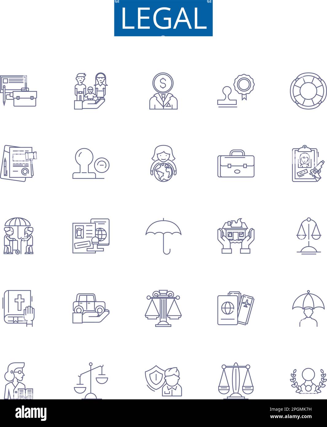 Legal line icons signs set. Design collection of Lawful, Just ...