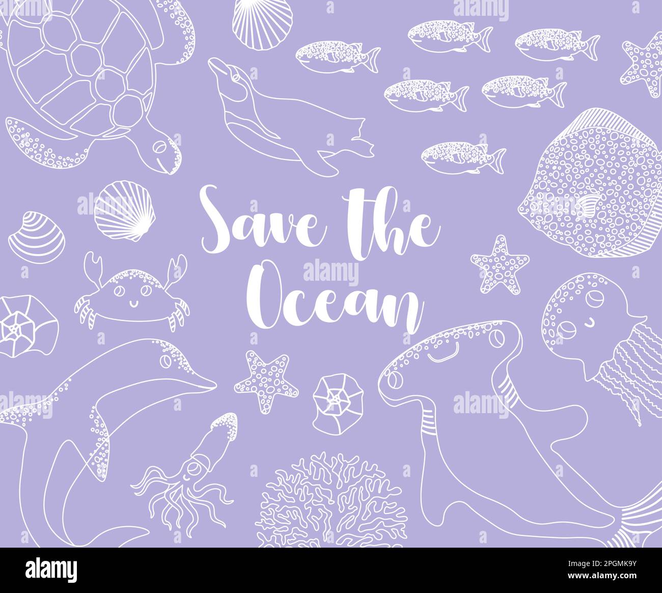 Vector ocean illustration with hammer fish,ellyfish,devil fish,penguin ...