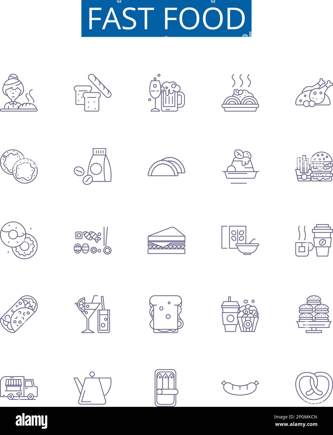 Fast food line icons signs set. Design collection of Burger, Taco ...