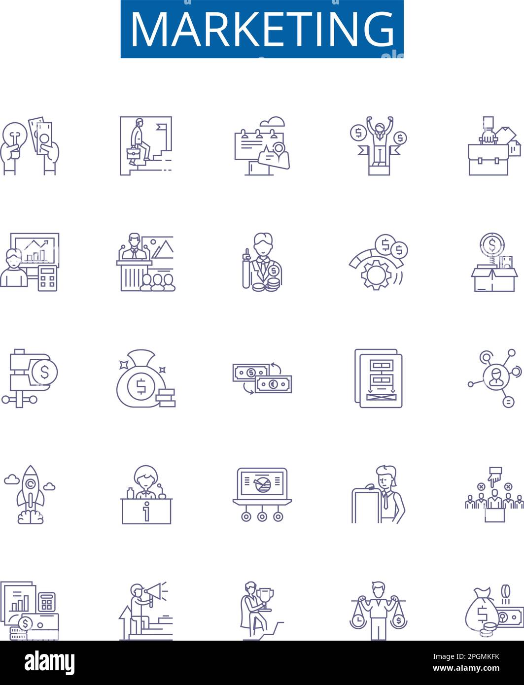 Marketing line icons signs set. Design collection of Advertising ...