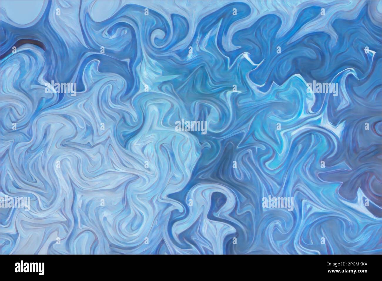 A modern swirl liquid watercolor painting with various shades of blue ...