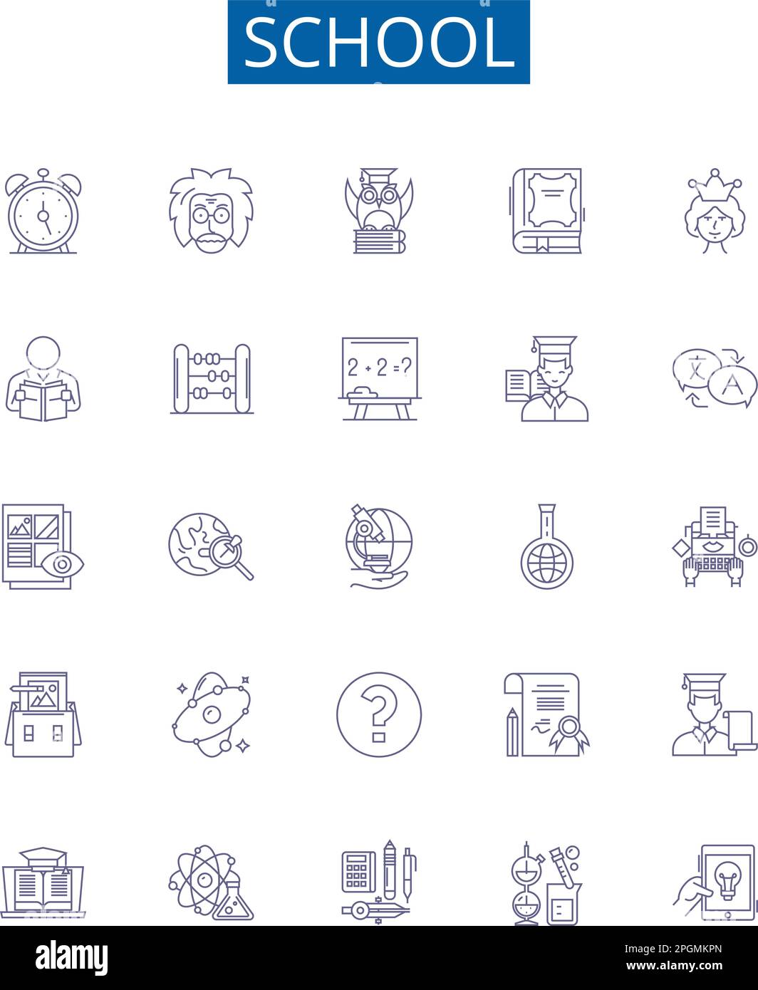 School line icons signs set. Design collection of Education, Learning, Knowledge, Students ...