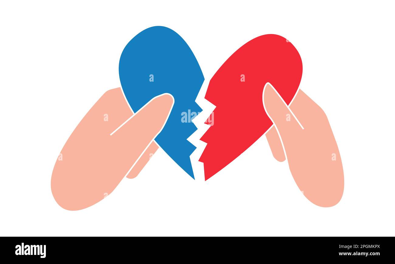 Concept of friendship, peace and trust. Hands with broken heart ...