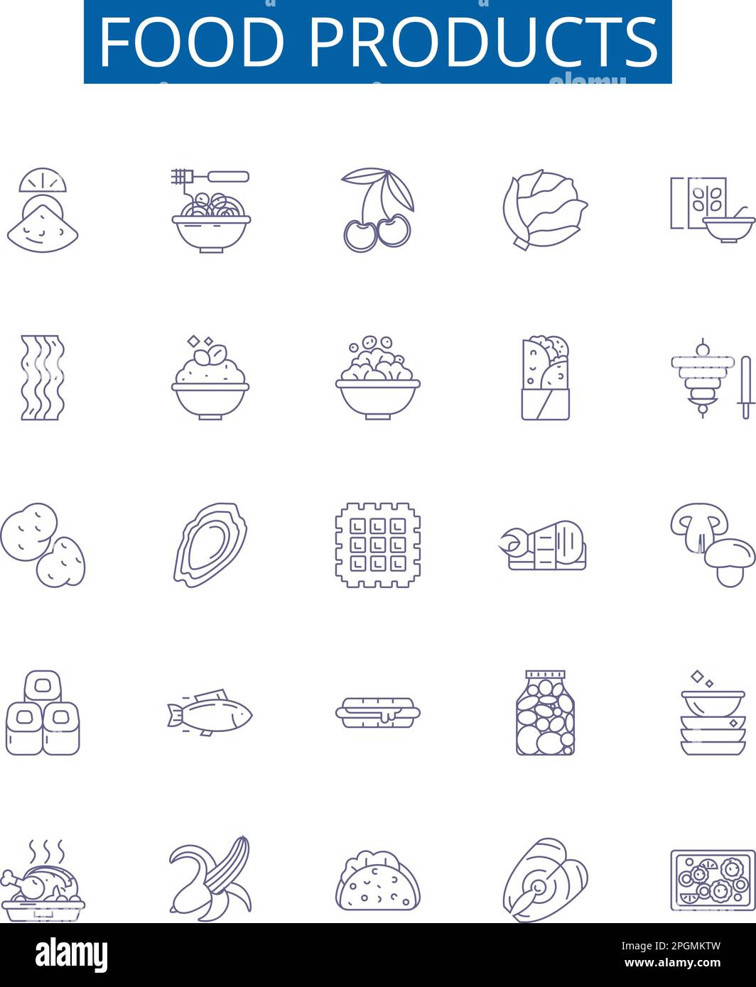 Food products line icons signs set. Design collection of Produce, Meat ...