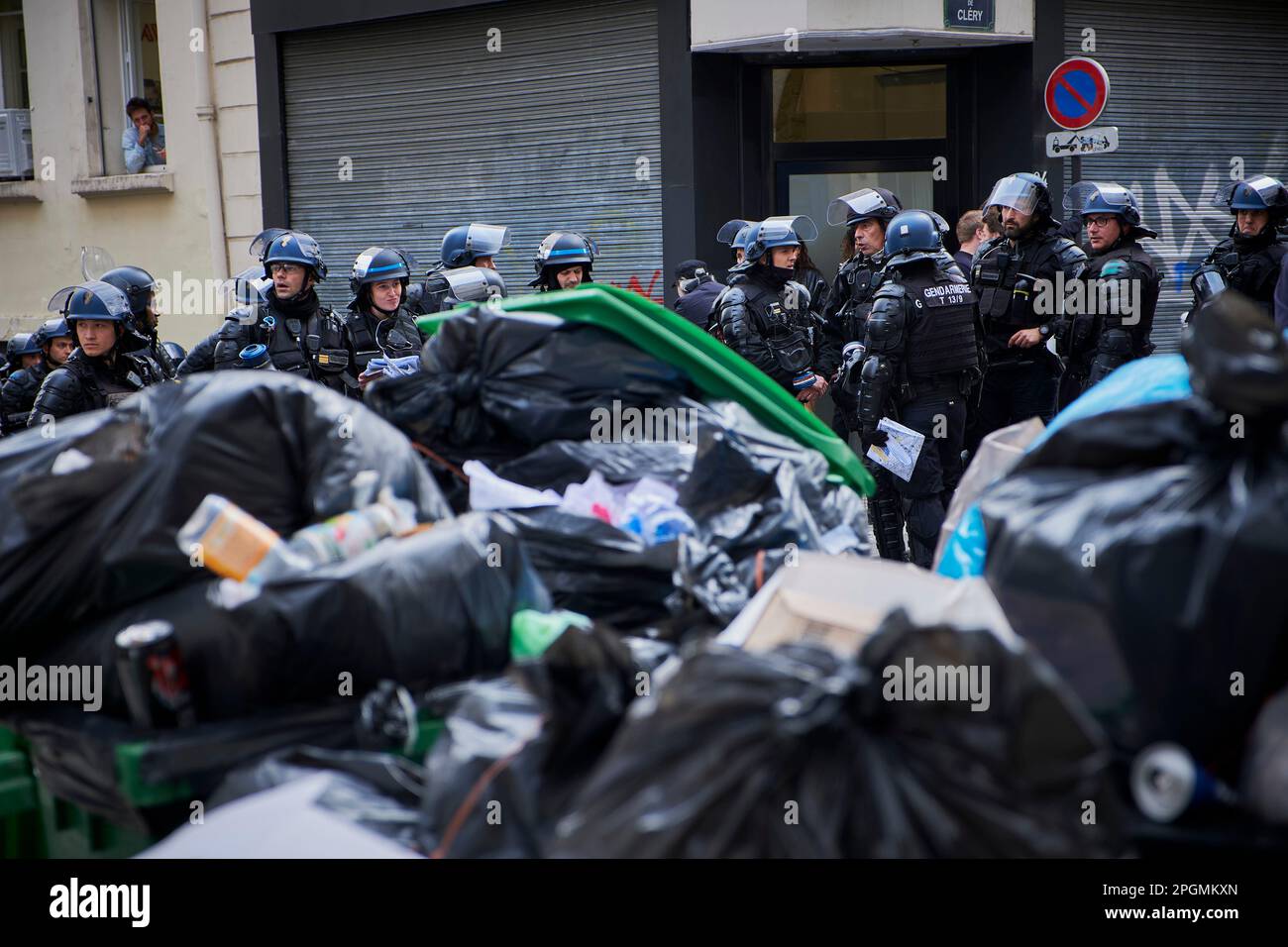 March 23, 2023, Paris, Ile de France, FRANCE: Police is seen standing ...