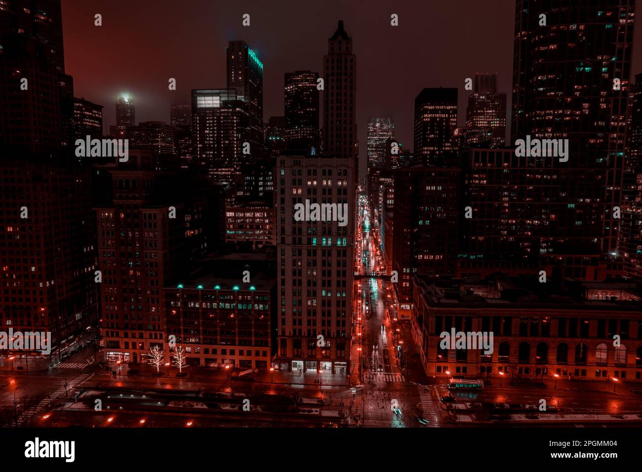 A stunning view of the illuminated downtown skyline at night from the ...