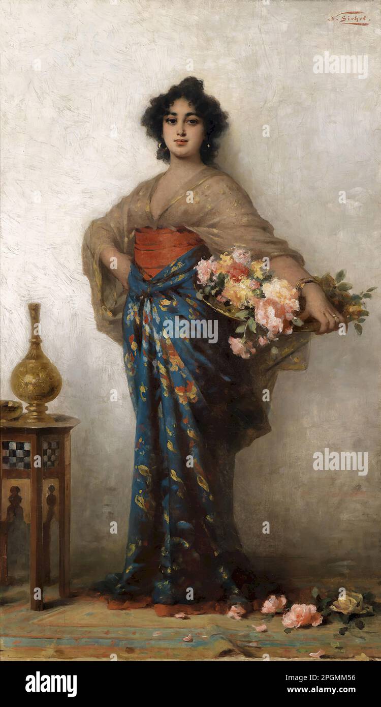 Sichel Nathaniel - Oriental Beauty with a Basket of Roses - German ...