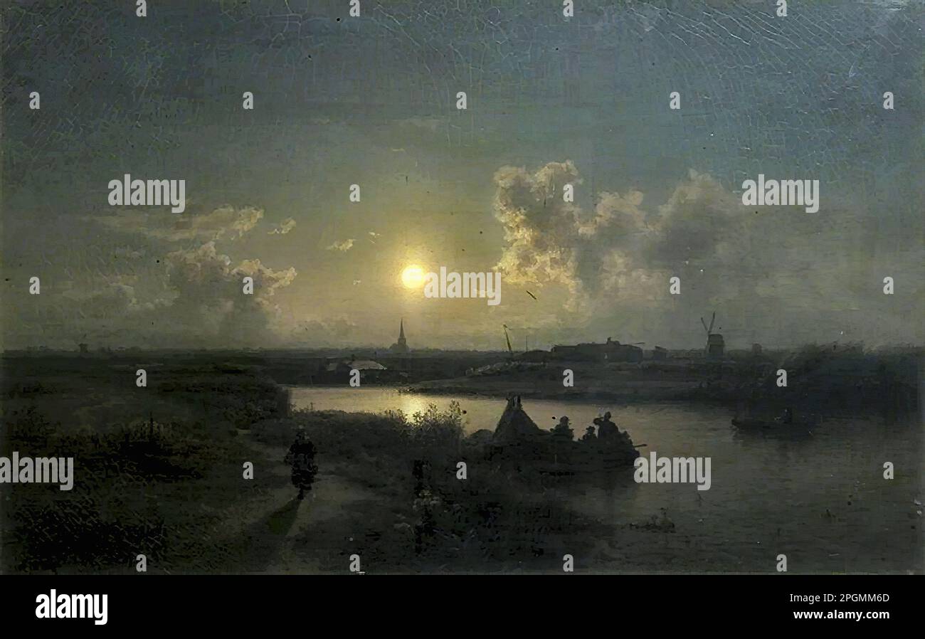 Adloff Karl - River with Moonlight Effect - German School - 19th and ...