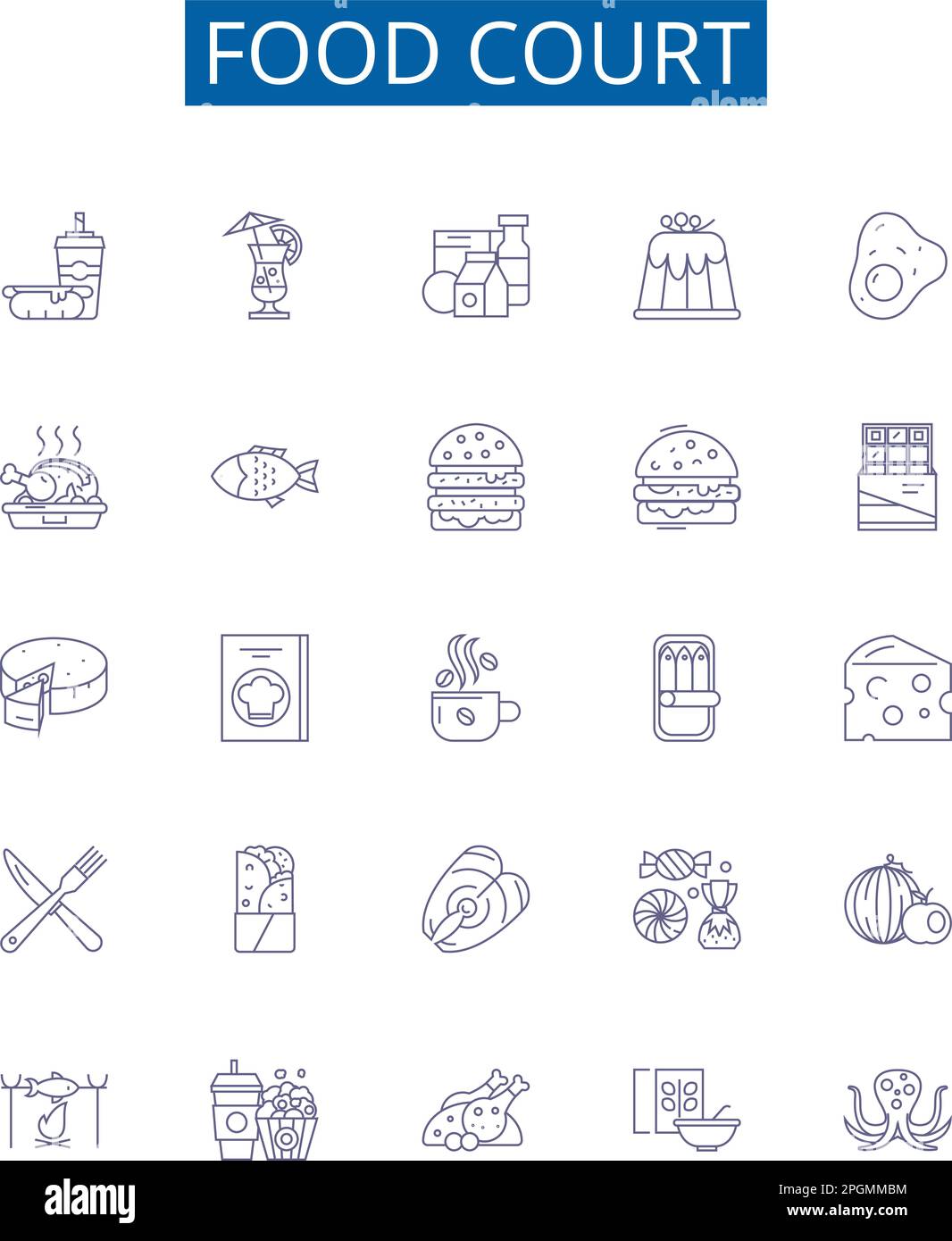 Food court line icons signs set. Design collection of Cafeteria ...