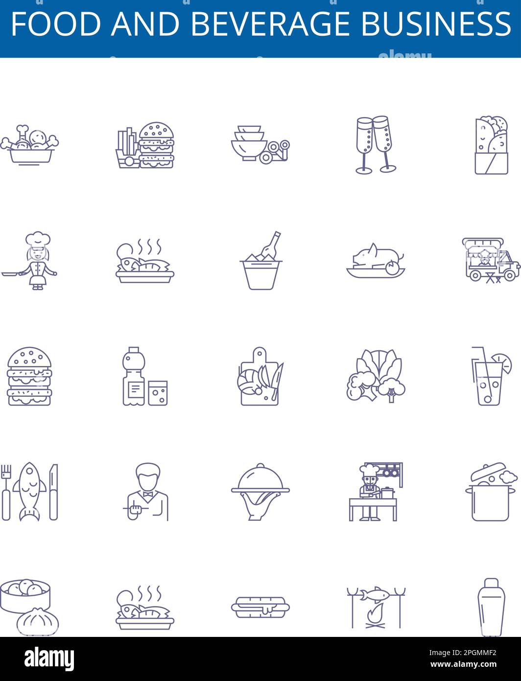 Food and beverage business line icons signs set. Design collection of Food, Beverage, Business ...