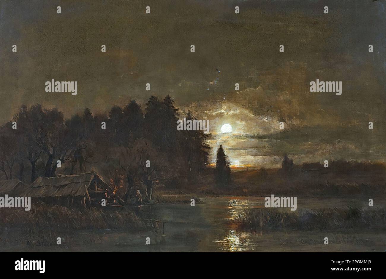 Stademann Adolf - Moonlit River Landscape - German School - 19th and ...