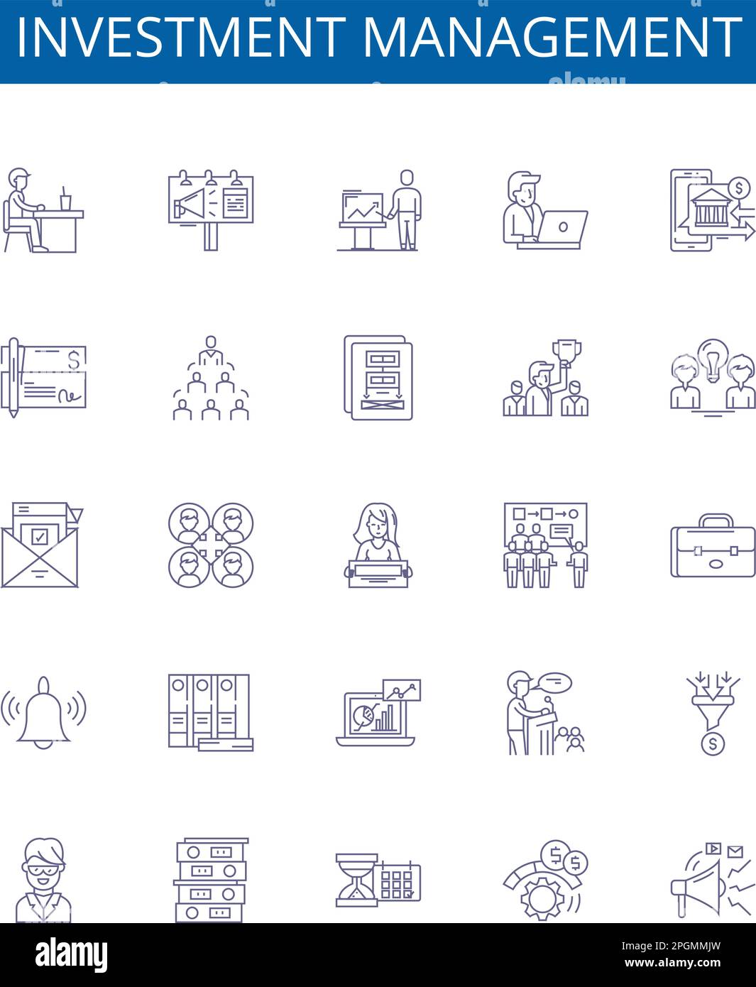 Investment management line icons signs set. Design collection of ... Investment management line icons signs set. Design collection of ...