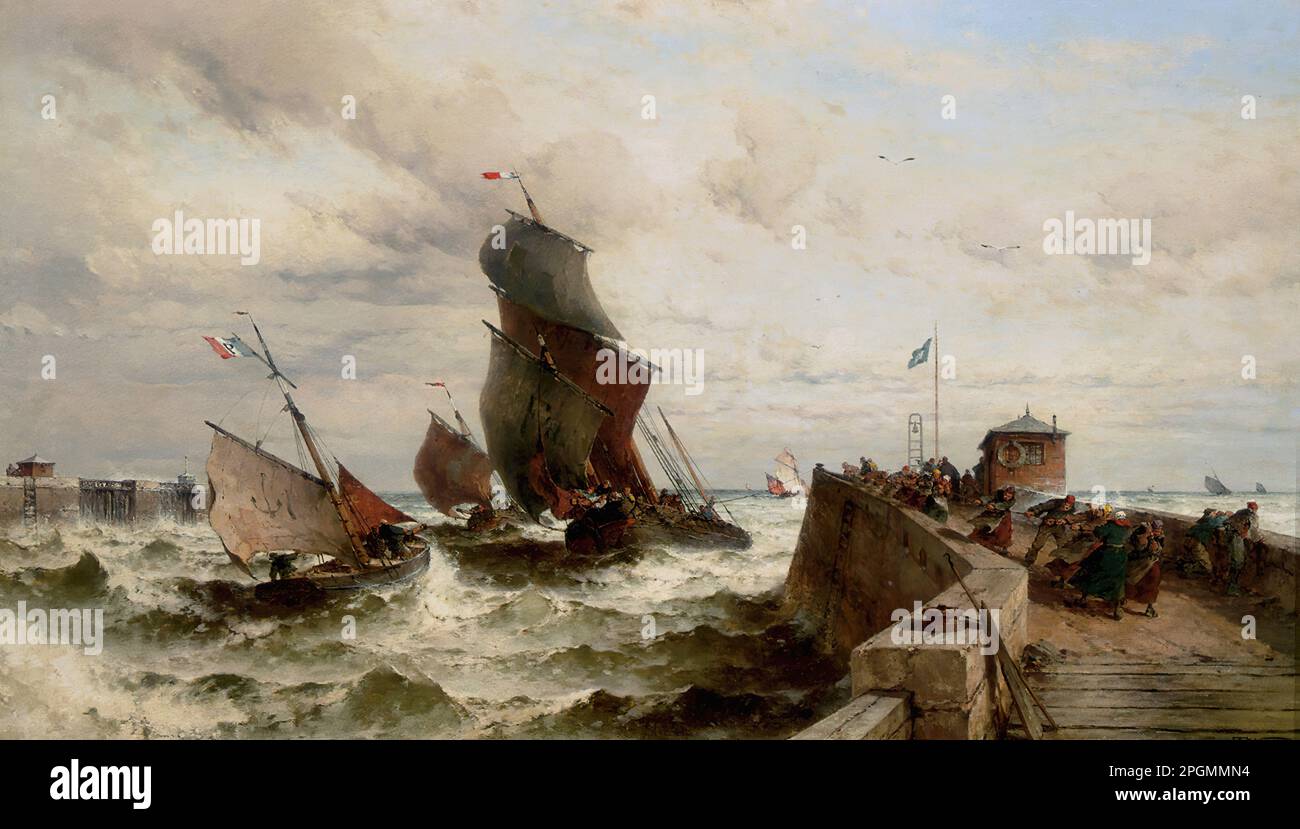Weber Theodor Alexander - Ships Entering a Port in a Storm - German ...