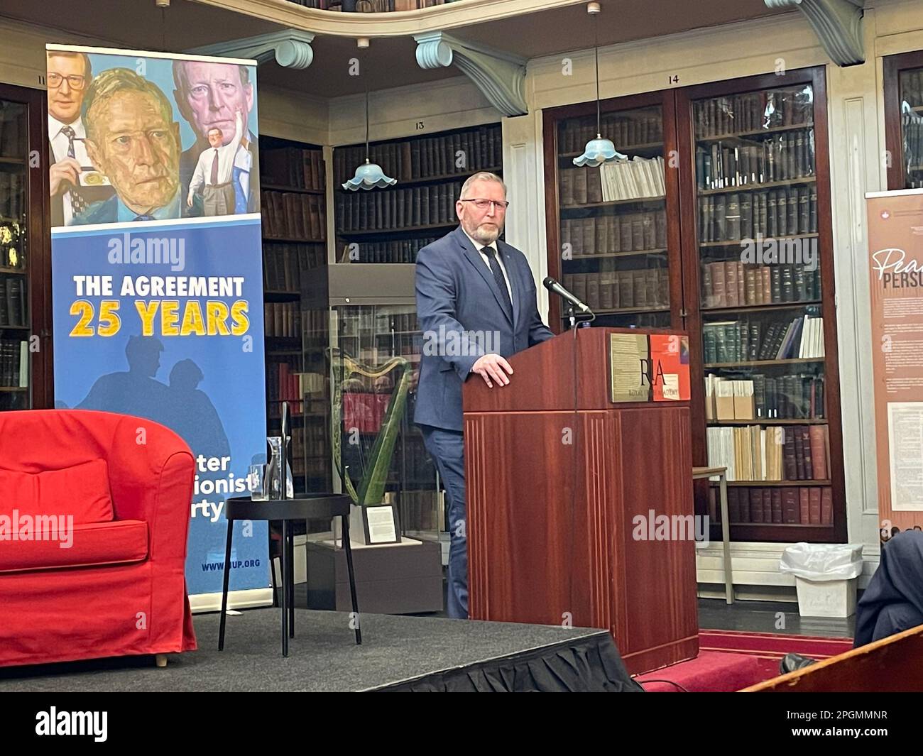 Doug Beattie speaking at an event at the Royal Irish Academy in Dublin ...