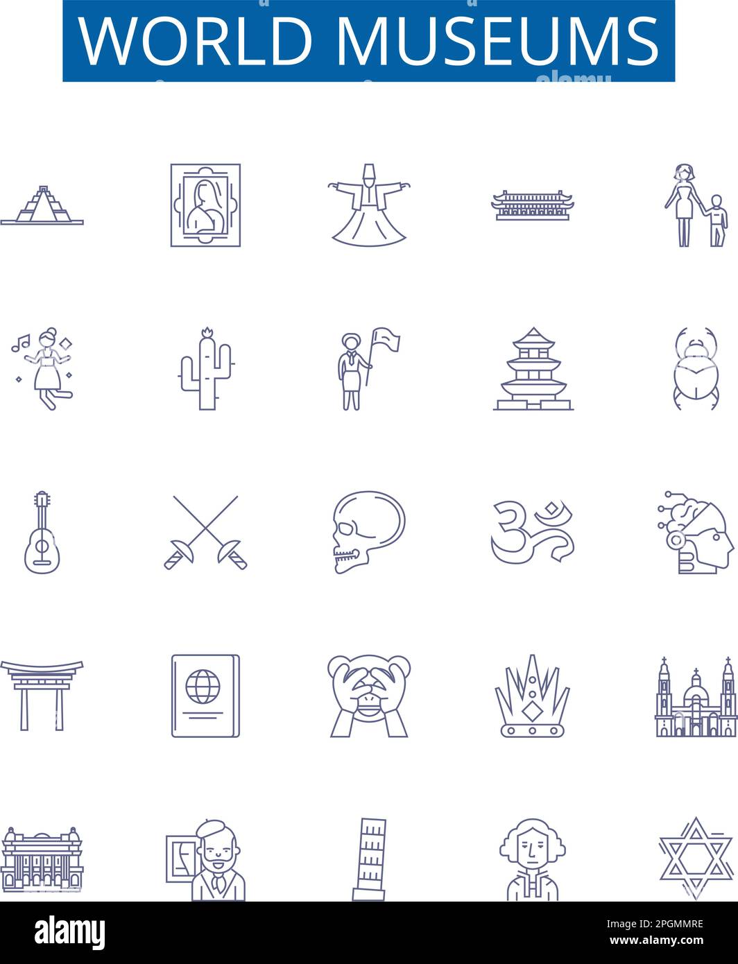 World museums line icons signs set. Design collection of Museums, World ...