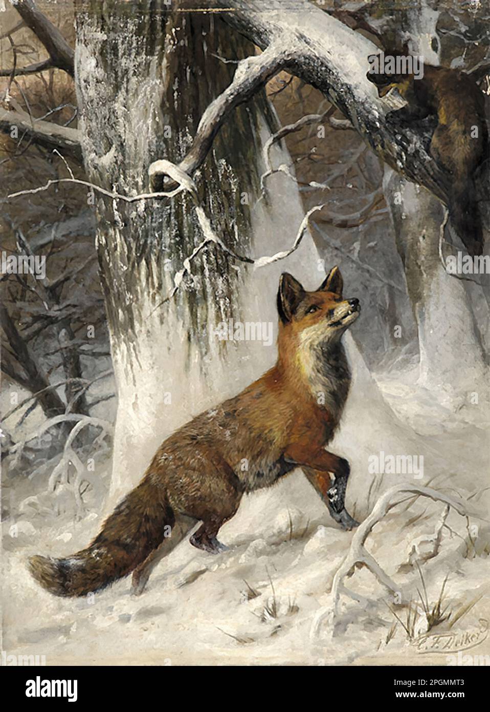 Deiker Carl Friedrich - Fox fixing a pine marten - German School - 19th ...