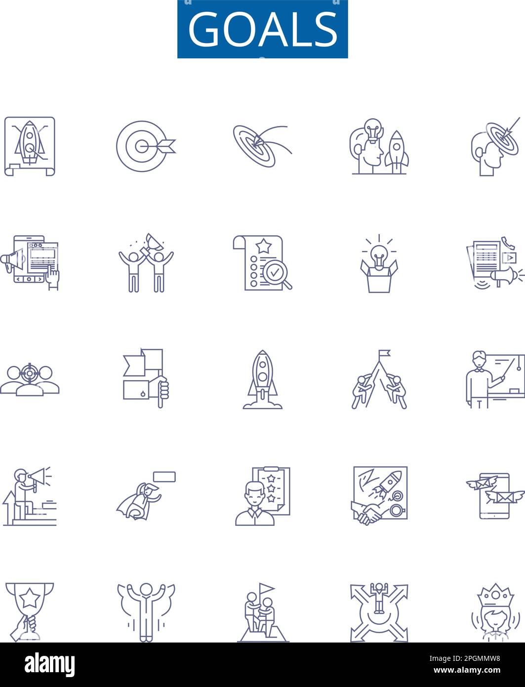 Goals line icons signs set. Design collection of Aim, Purpose, Target ...