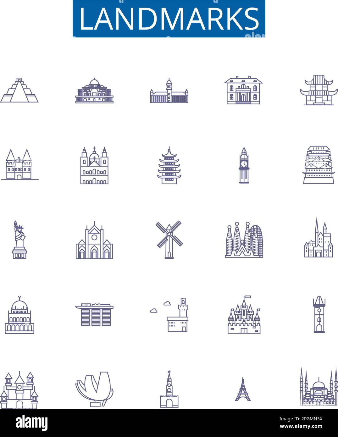 Landmarks line icons signs set. Design collection of Monuments, Statues ...