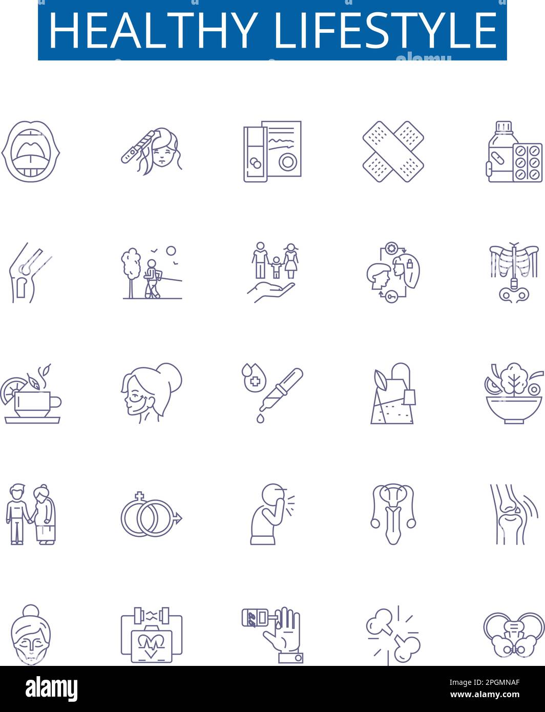 Healthy lifestyle line icons signs set. Design collection of Exercise ...