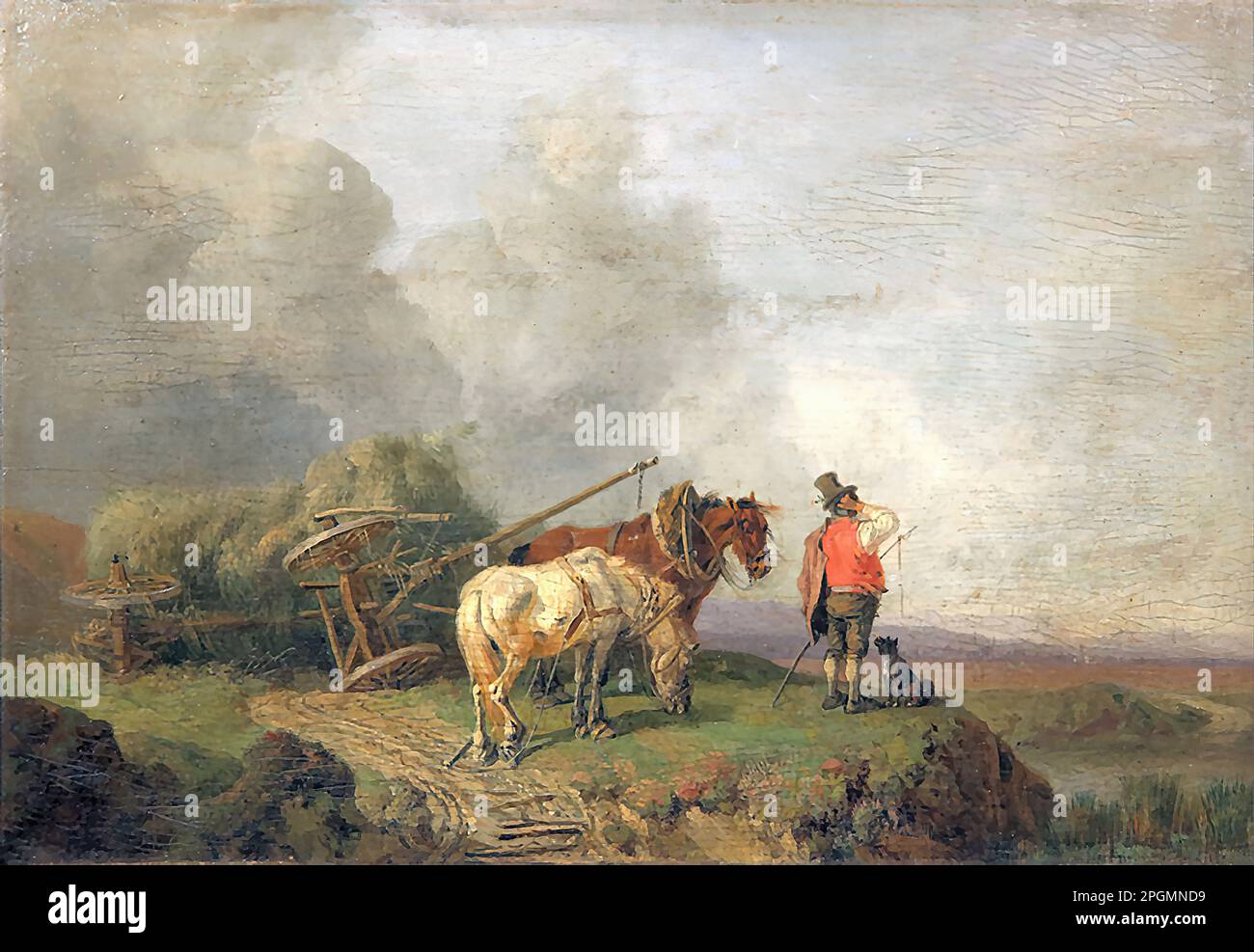 Burkel Heinrich - the Overturned Hay Wagon - German School - 19th and ...