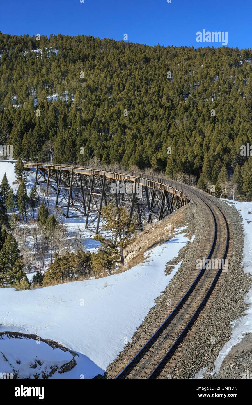 train trestle in winter near austin, montana Stock Photo - Alamy