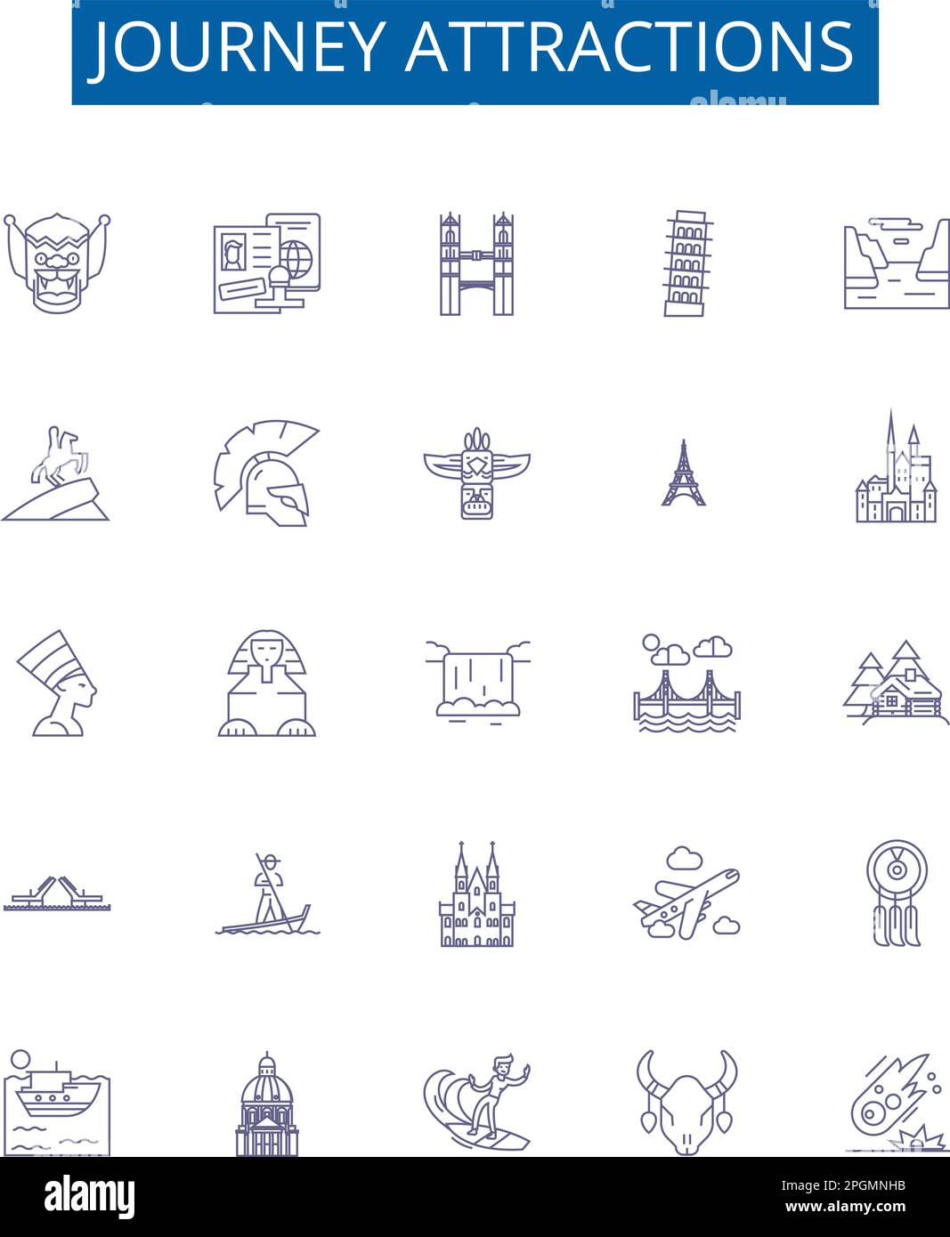 Journey attractions line icons signs set. Design collection of Destinations, Sightseeing ...