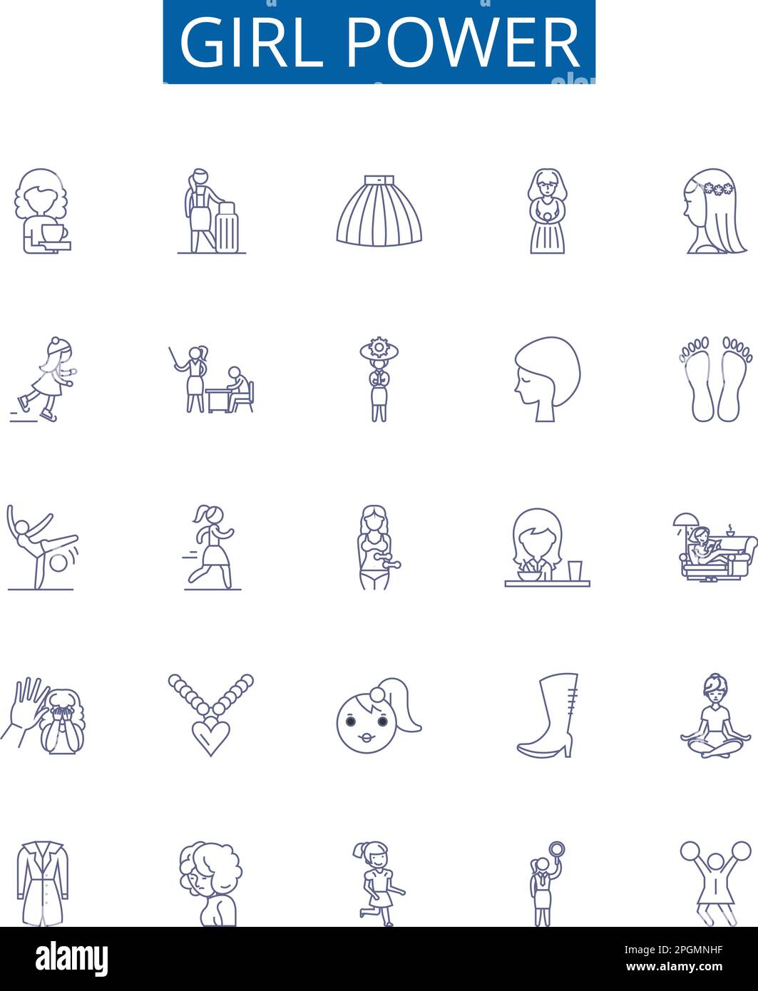 Girl power line icons signs set. Design collection of Feminism ...